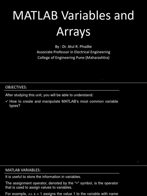 variables and arrays pdf matrix mathematics matlab