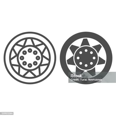 자동차 휠 라인과 글리프 아이콘입니다 자동차 타이어 벡터 그림 흰색에 격리 자동차 부품 개요 스타일 디자인 웹 및 응용 프로그램을 위해 설계 Eps 10 10에 대한 스톡