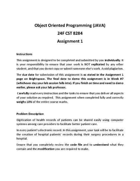 Assignment 1 Cst 8284 Use Object Oriented Programming Java 24 F Cst 8284 Assignment 1