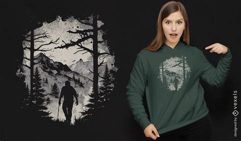 Hiker In Forest T Shirt Design Psd Editable Template