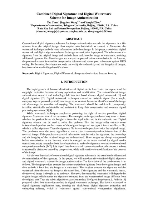 Pdf Combined Digital Signature And Digital Watermark Scheme For Image Authentication