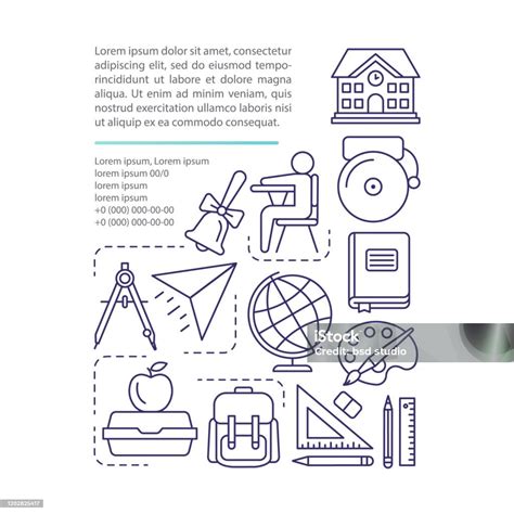 학교 생활 기사 페이지 벡터 템플릿입니다 동공 액세서리 브로셔 잡지 선형 아이콘과 텍스트 상자소책자 디자인 요소 인쇄 디자인