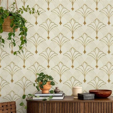 Art Deco Gold Pattern Wallpaper Glam Style For Living Room Art Deco