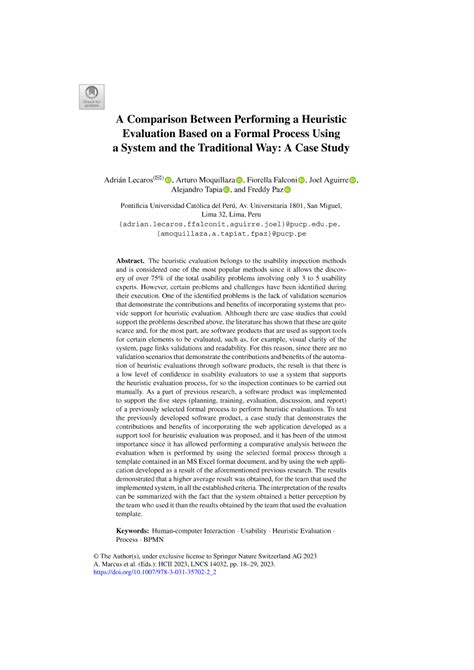 Pdf A Comparison Between Performing A Heuristic Evaluation Based On A Formal Process Using A