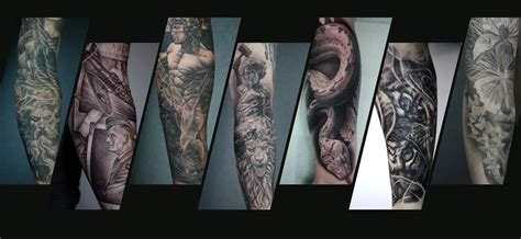 Grey Shaded Sleeve Tattoos Unplanned Sleeve 3 Different Tattoos From