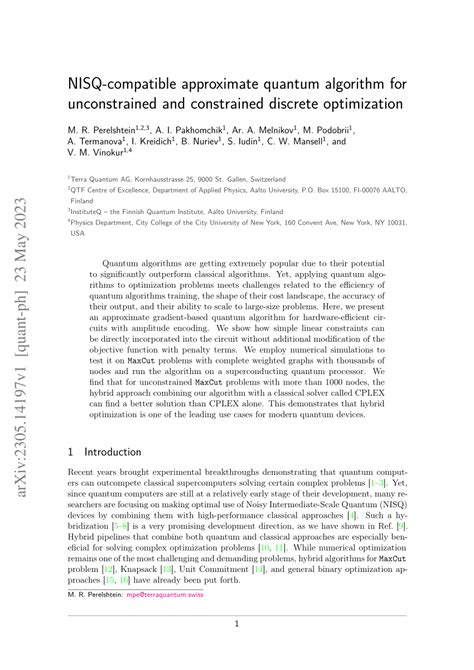 Pdf Nisq Compatible Approximate Quantum Algorithm For Unconstrained