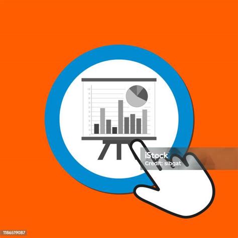 데이터 아이콘이 있는 플립차트 통계 개념입니다 손 마우스 커서 버튼을 클릭합니다 가볍게 두드리기에 대한 스톡 벡터 아트 및 기타