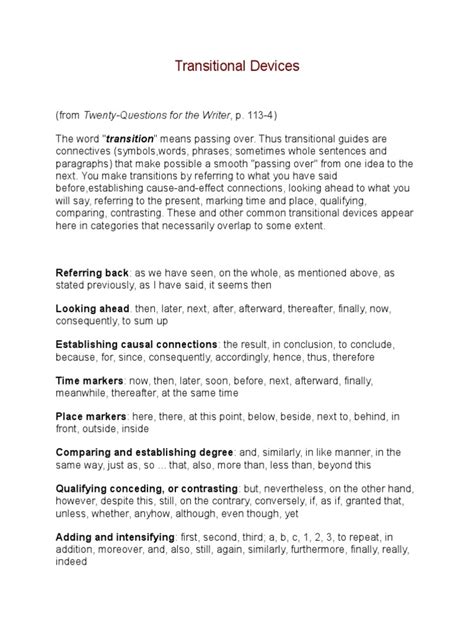 Transitional Devices Word Sentence Linguistics