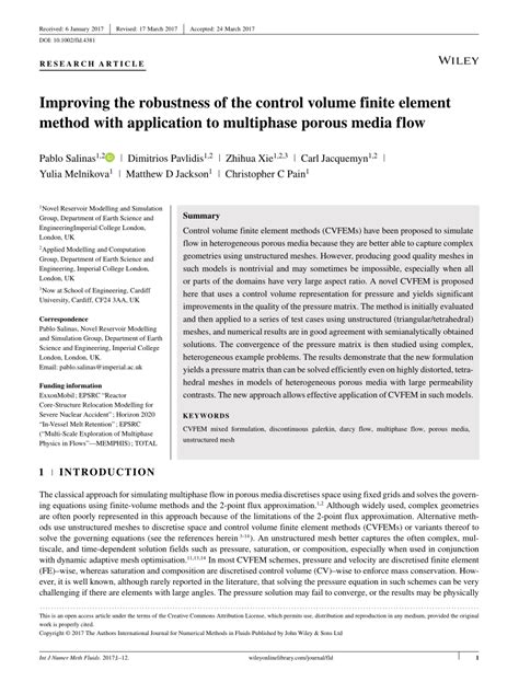 Pdf Improving The Robustness Of The Control Volume Finite Element Method With Application To