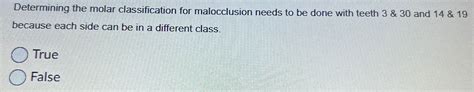 Solved Determining The Molar Classification For Malocclusion