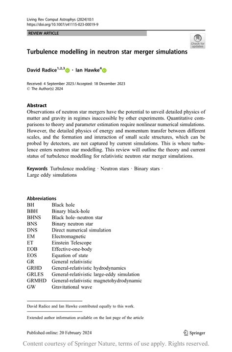 Pdf Turbulence Modelling In Neutron Star Merger Simulations