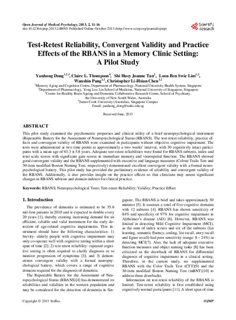 Pdf Test Retest Reliability Convergent Validity And Practice Effects