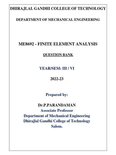 Fea Question Bank Pdf Finite Element Method Mathematical Analysis