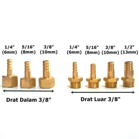 Jual Nepel Selang Kuningan Drat Luar Dalam 3 8 Selang 1 4 5 16 1 2