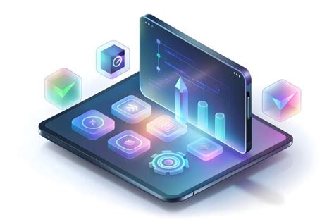 Tablet With Holographic Ai Qa And Certification Icons On Minimalist Desk Setup Glowing Holograms