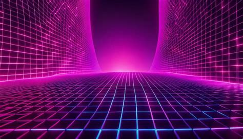 perspective synthwave grid with depth of field effect premium ai