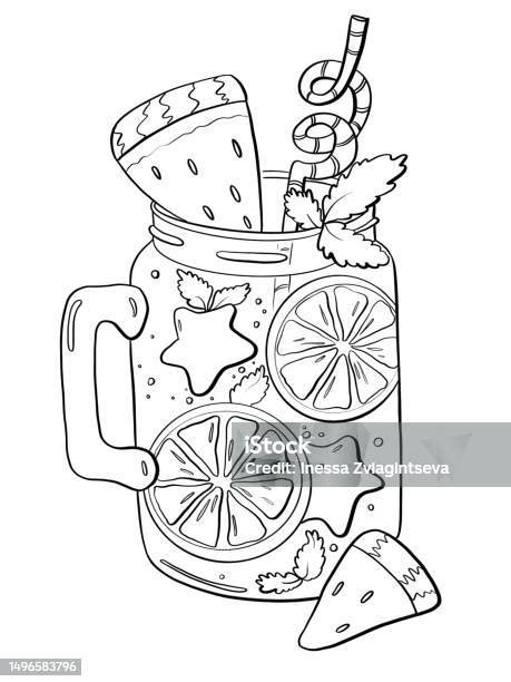 등고선 그림 스케치 스타일 메뉴 여름 음료 수박 민트 레모네이드 얼음 디자인 요소 광고 인쇄 스티커 색칠하기 책 0명에 대한 스톡 벡터 아트 및 기타 이미지 Istock
