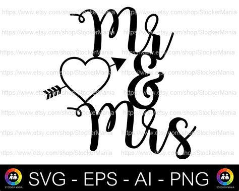 Mr And Mrs Cake Topper For Wedding Svg Png Ai Psd Heart And Arrow Cake