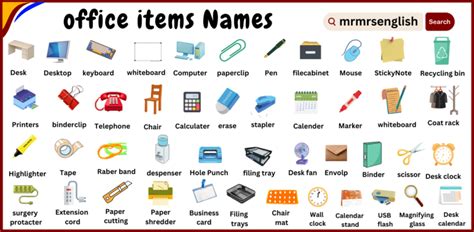 Names Of Office Items Vocabulary With Pictures In English Mr Mrs English