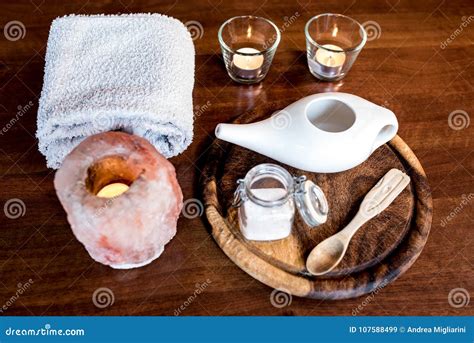 Set For The Use Of Neti Pot Ayurvedic System For Cleaning Nose Stock Image Image Of Candle
