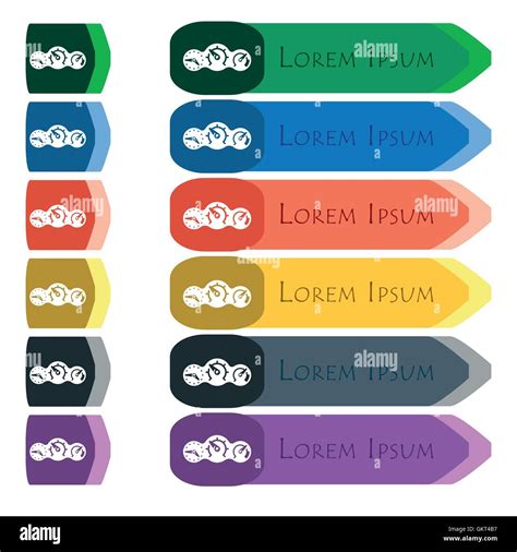Speed Speedometer Icon Sign Set Of Colorful Bright Long Buttons With Additional Small Modules