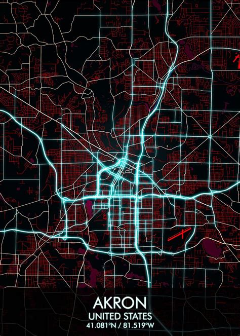 Akron Ohio Map Poster Picture Metal Print Paint By Cuplizx Displate