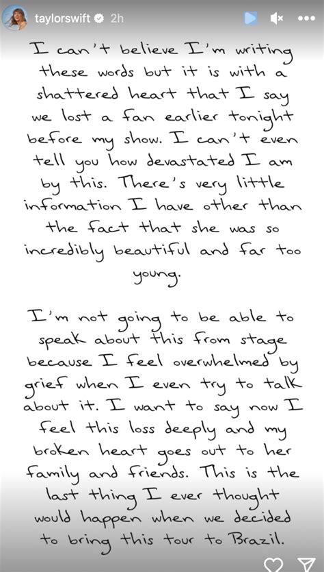 Taylor Swift Says Shes Devastated By Death Of Fan Before Concert