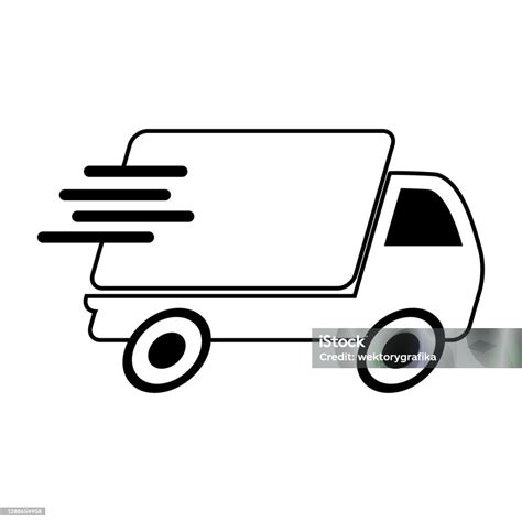 빠른 배달 트럭 아이콘 배송 서비스의 벡터 개념 운송 밴 또는 패키지 택배의 상징 흰색 배경에 고립 된 속도 이동 트럭 기호의