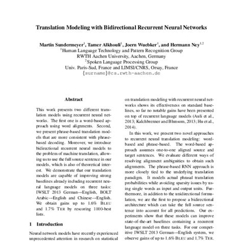 Translation Modeling With Bidirectional Recurrent Neural Networks Acl Anthology