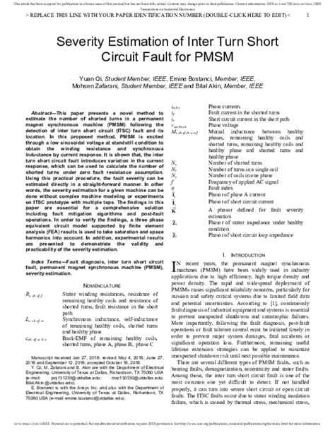 Pdf Severity Estimation Of Interturn Short Circuit Fault For Pmsm
