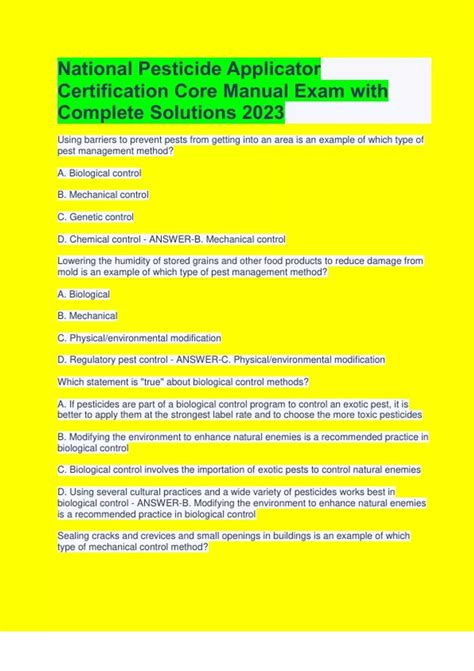 National Pesticide Applicator Certification Core Manual Exam With Complete Solutions 2023