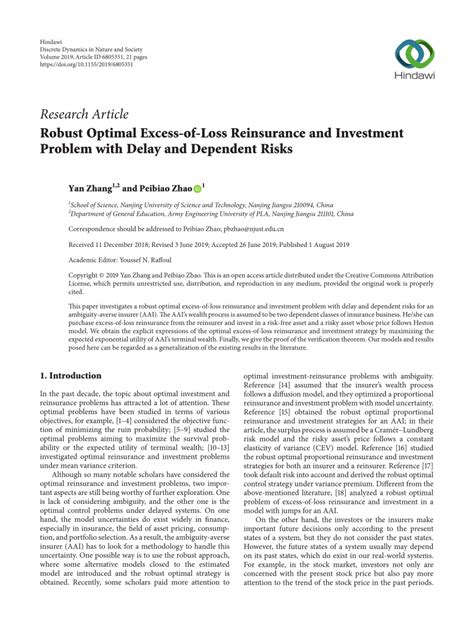 Pdf Robust Optimal Excess Of Loss Reinsurance And Investment Problem With Delay And Dependent