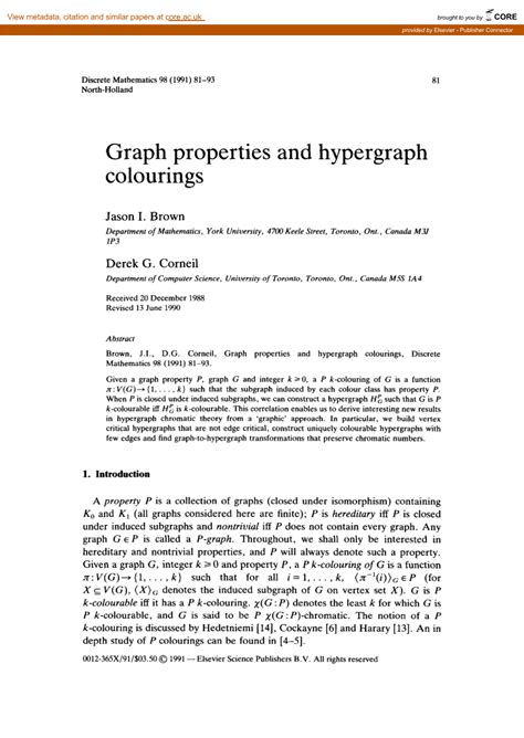 Graph Properties And Hypergraph Colourings Docslib Graph Properties And Hypergraph Colourings Docslib