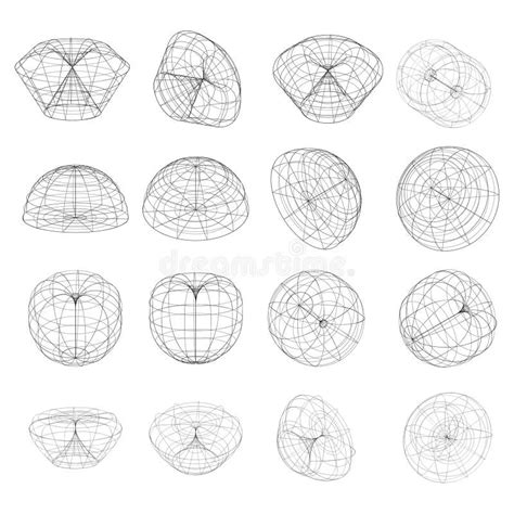 Set Of 3d Wireframe Objects Part 2 Collection Of 3d Wireframe Illustrations Stock Vector