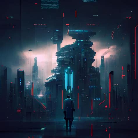 Premium Ai Image Futuristic Cityscape Generative Ai
