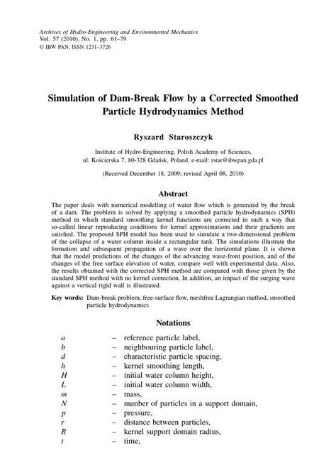 Pdf Simulation Of Dam Break Flow By A Corrected Smoothed Particle