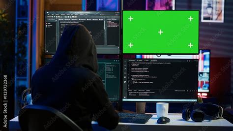 Dangerous Man Hacking Using Green Screen Pc Stealing Credit Card Numbers And Infiltrating
