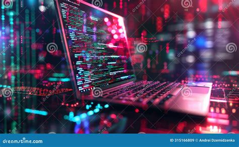 A Laptop With A Screen Showing Abstract Programming Languages And Programme Code Laptop