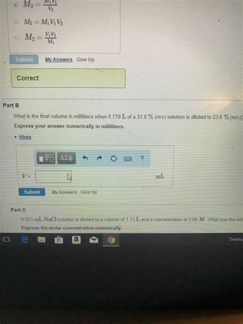 Solved My Submit My Answers Give Up Correct Part B What Is