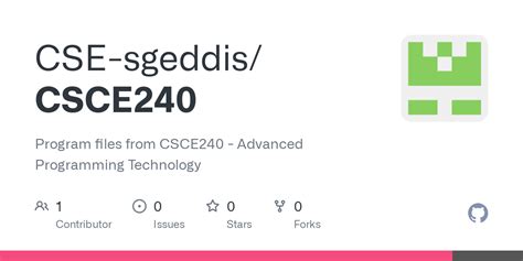 Github Cse Sgeddiscsce240 Program Files From Csce240 Advanced Programming Technology