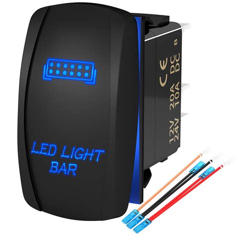 Led Light Bar Switch On Off 5 Pin Laser Marine Rocker Switch Waterproof 12v 20a 24v 10a Blue Led
