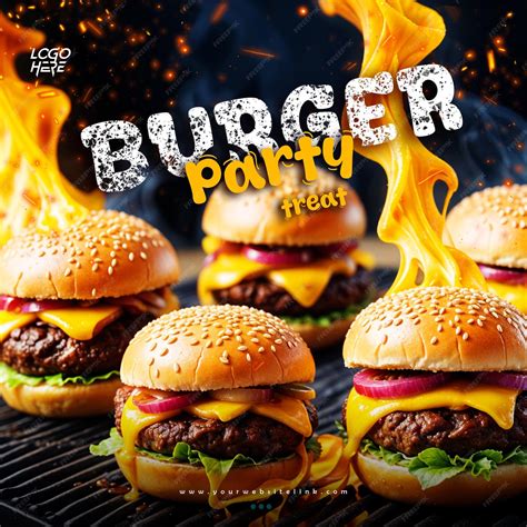 Psd Closeup Bbq Burgers On Fire Template For Social Media Posters And