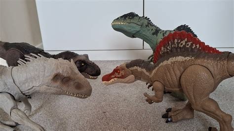 Trex Vs Indominus Rex Vs Spinosaurus Vs Giganotosaurus Part 3 Youtube