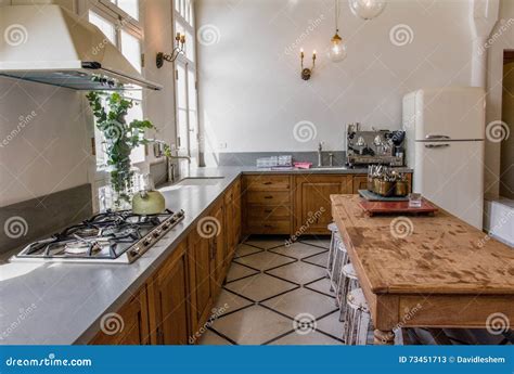 Classic Kitchen With Large Table Stock Image Image Of Domestic Hood 73451713
