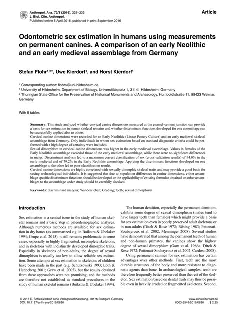 Pdf Odontometric Sex Estimation In Humans Using Measurements On
