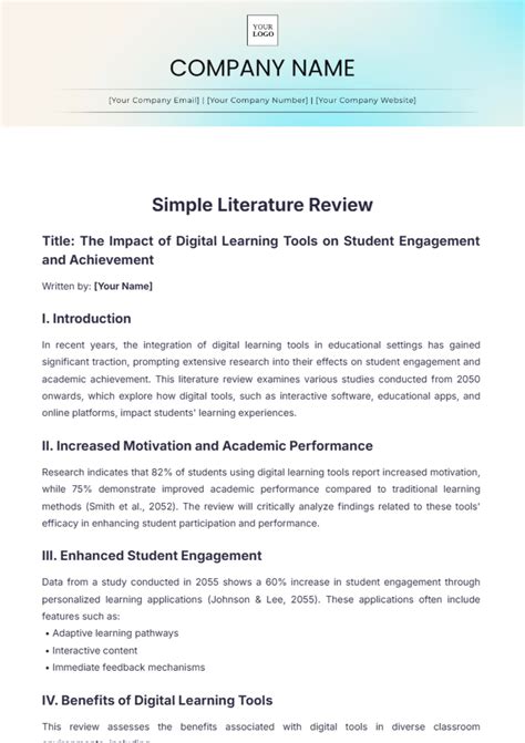 free literature review templates edit online and download