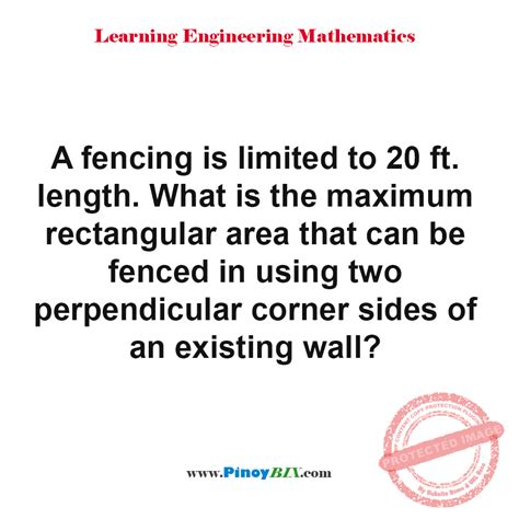 Solution What Is The Maximum Rectangular Area That Can Be Fenced