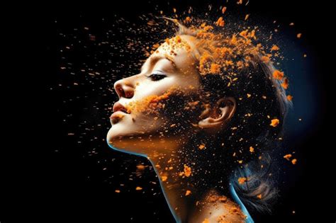 Premium Photo Woman Portrait Profile With Dispersion And Dissolve Effect Generative Ai Aig27