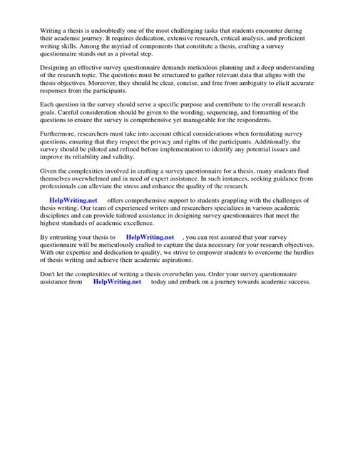 How To Write Survey Questionnaire For Thesis Pdf Survey Methodology
