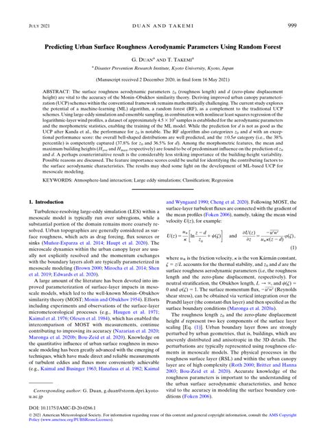 Pdf Predicting Urban Surface Roughness Aerodynamic Parameters Using Random Forest